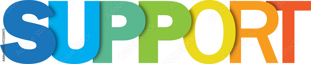 SUPPORT colorful typography banner on transparent background Stock ...