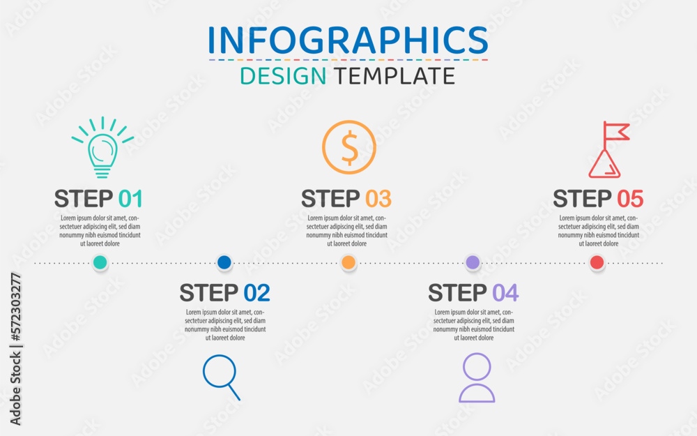 Timeline Creator infographic template. 5 Step timeline journey ...