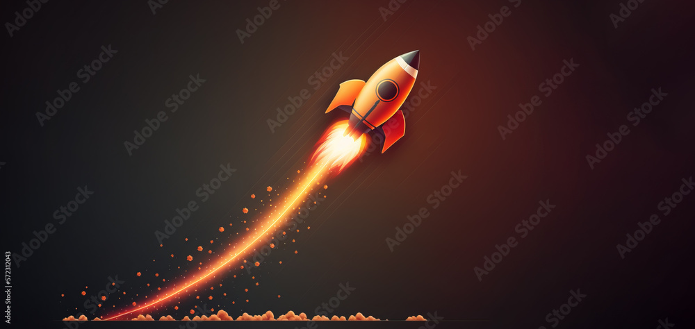 Minimalist banner with rocket ship taking off. Generative AI ...