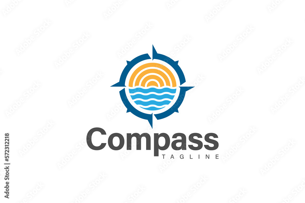 Compass and ocean logo design vector Stock Vector | Adobe Stock