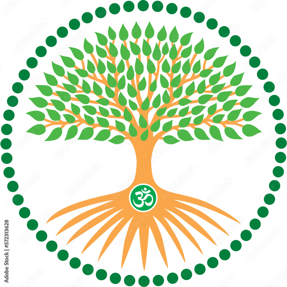 Tree of life with the sign Aum, Om, Ohm sign. Symbolic spiritual ...