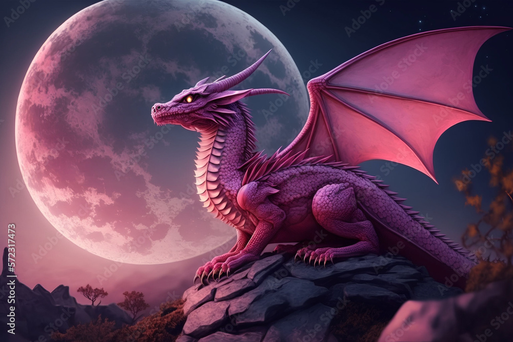 Magical dragon in the night digital illustration artwork. Stock ...
