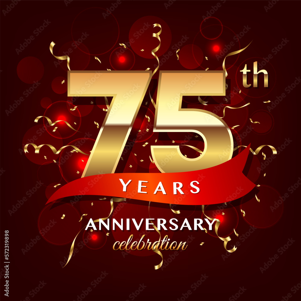 75th Anniversary logo design with golden number and red ribbon for ...