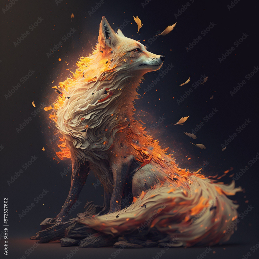 A Legendary fox with nine tails in Japan, Kyuubi no Kitsune, created ...