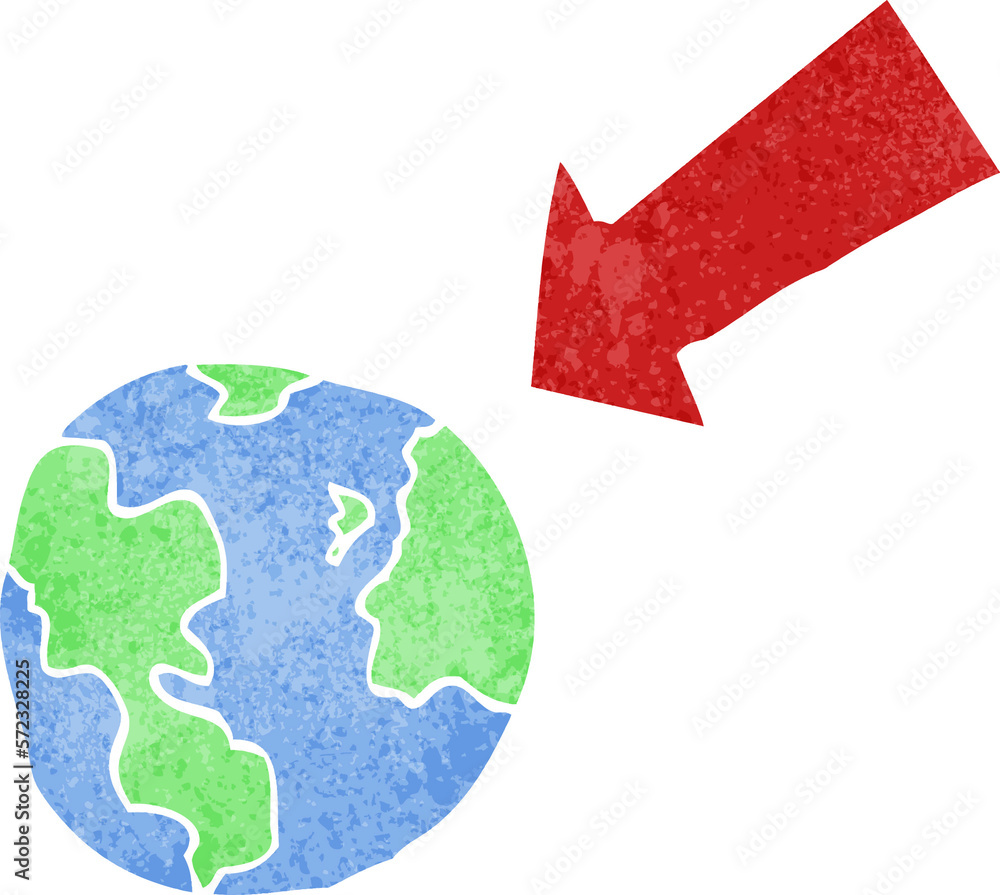 cartoon arrow pointing at earth Stock Illustration | Adobe Stock
