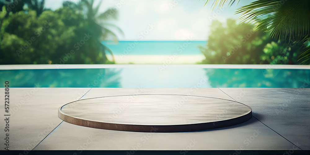 Empty poolside surface with summer travel hotel swimming pool ...