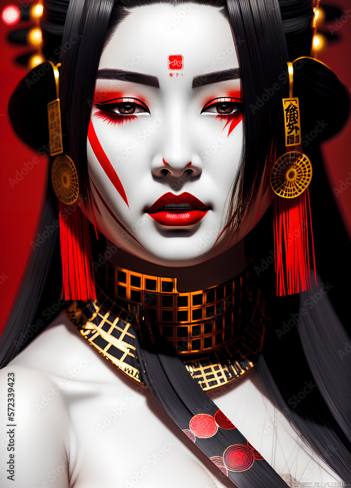 A modern drawing of a geisha in japan. Geisha in classic Japanese ...