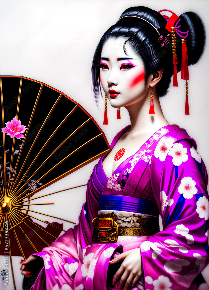 A modern drawing of a geisha in japan. Geisha in classic Japanese ...