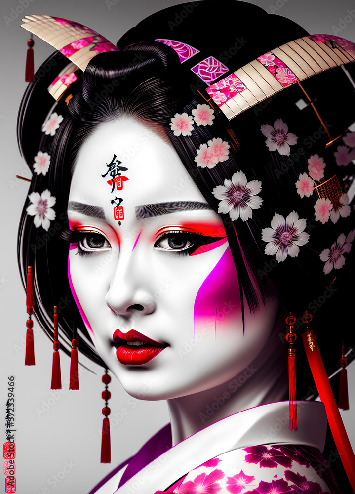 Contemporary geisha in classic Japanese attire. 3d model. Geisha in ...