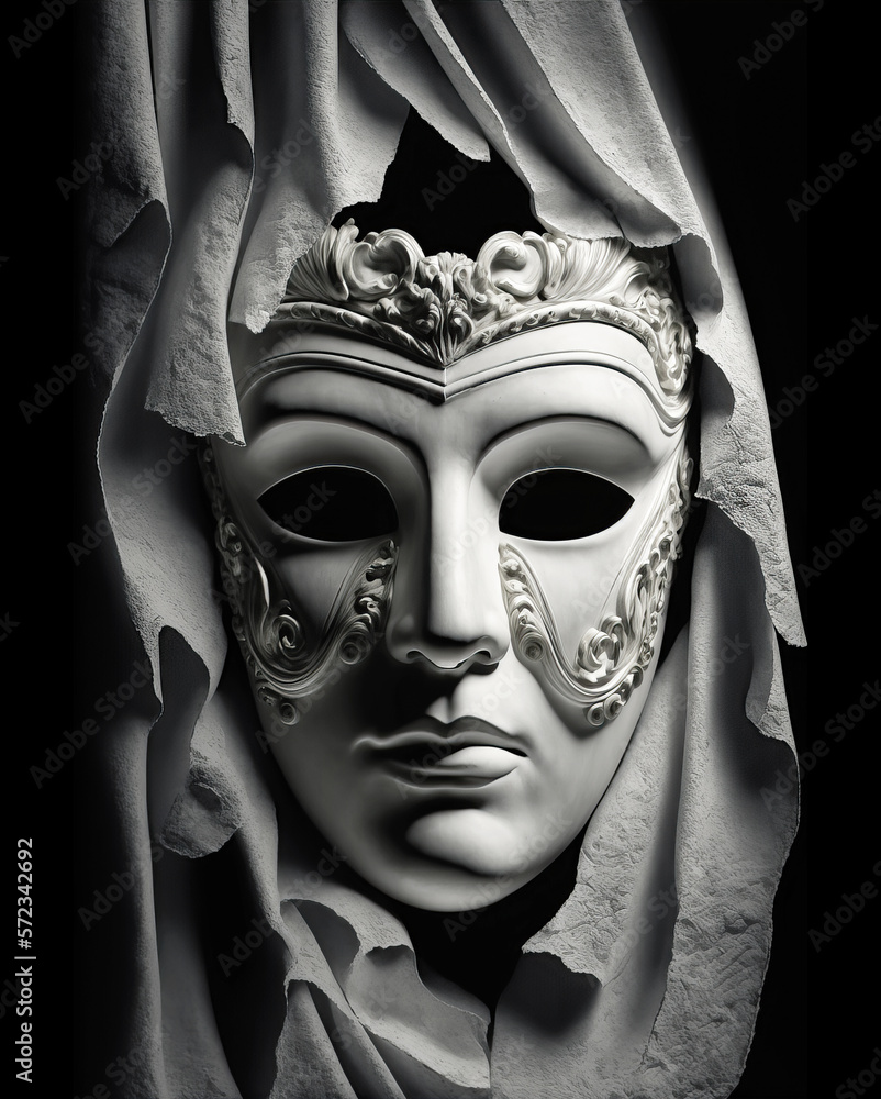 Illustration of the art of the ancient Greek theater, the mask of drama ...