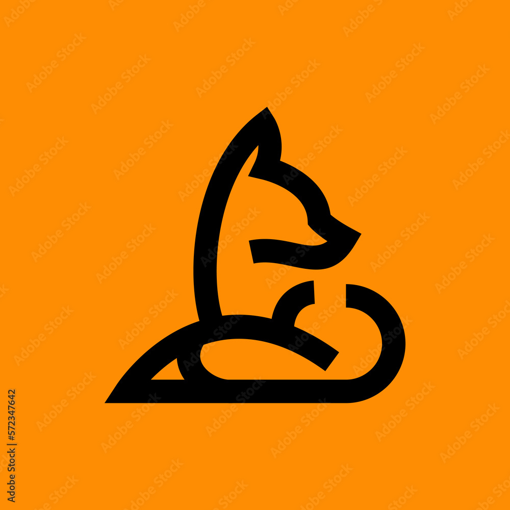 sitting fox logo. simple vector line art of abstract fox logo design ...