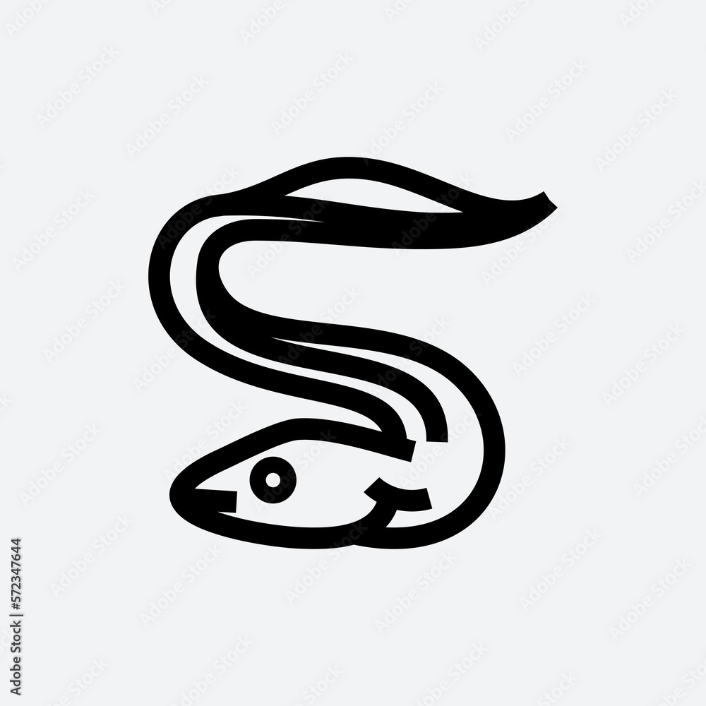simple eel line icon logo vector design. Eel fish icon. Black line vector isolated icon on white ...