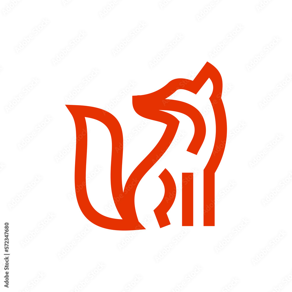 sitting fox logo. simple vector line art of abstract fox logo design ...