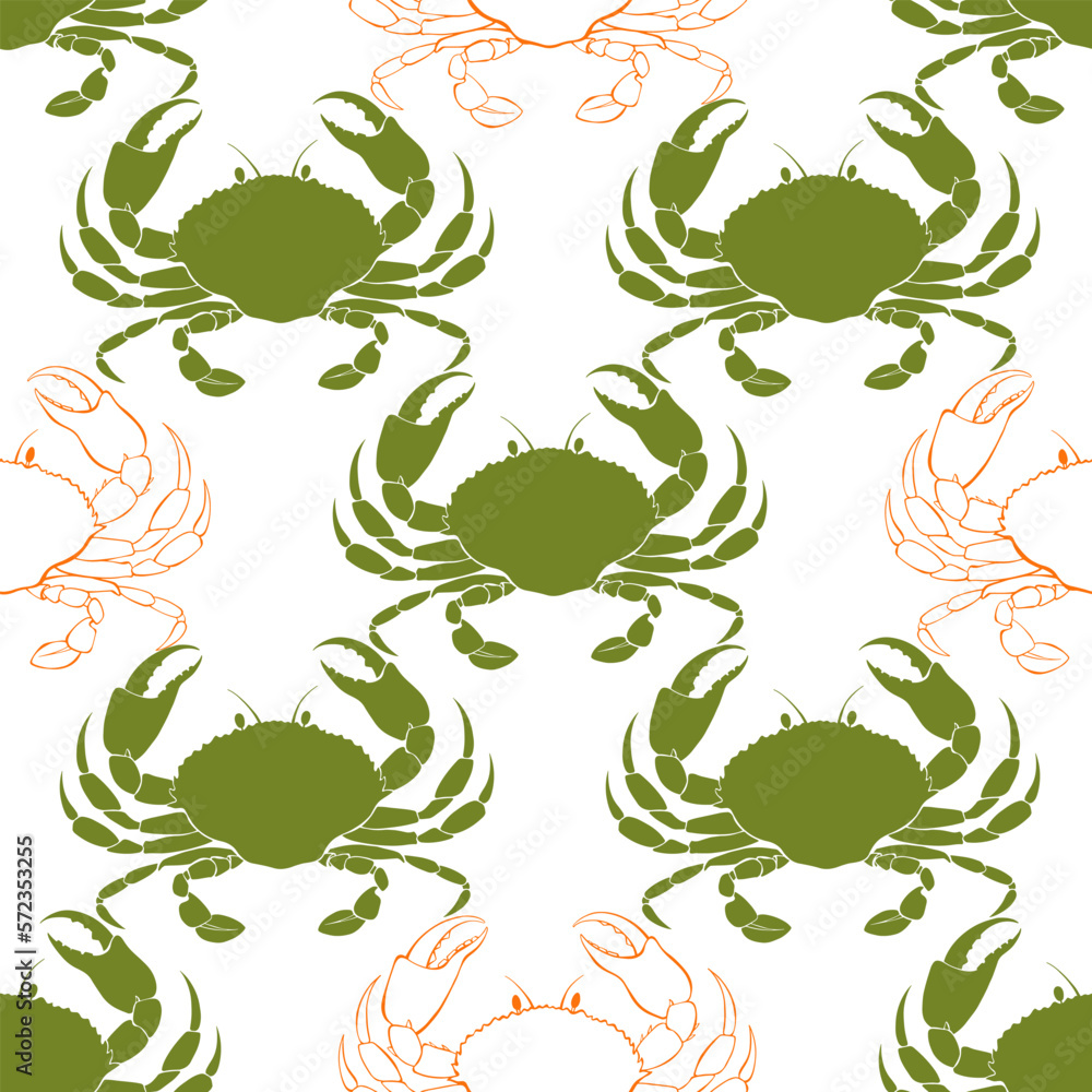 Seamless pattern with crabs on white background. Hand drawn vector ...