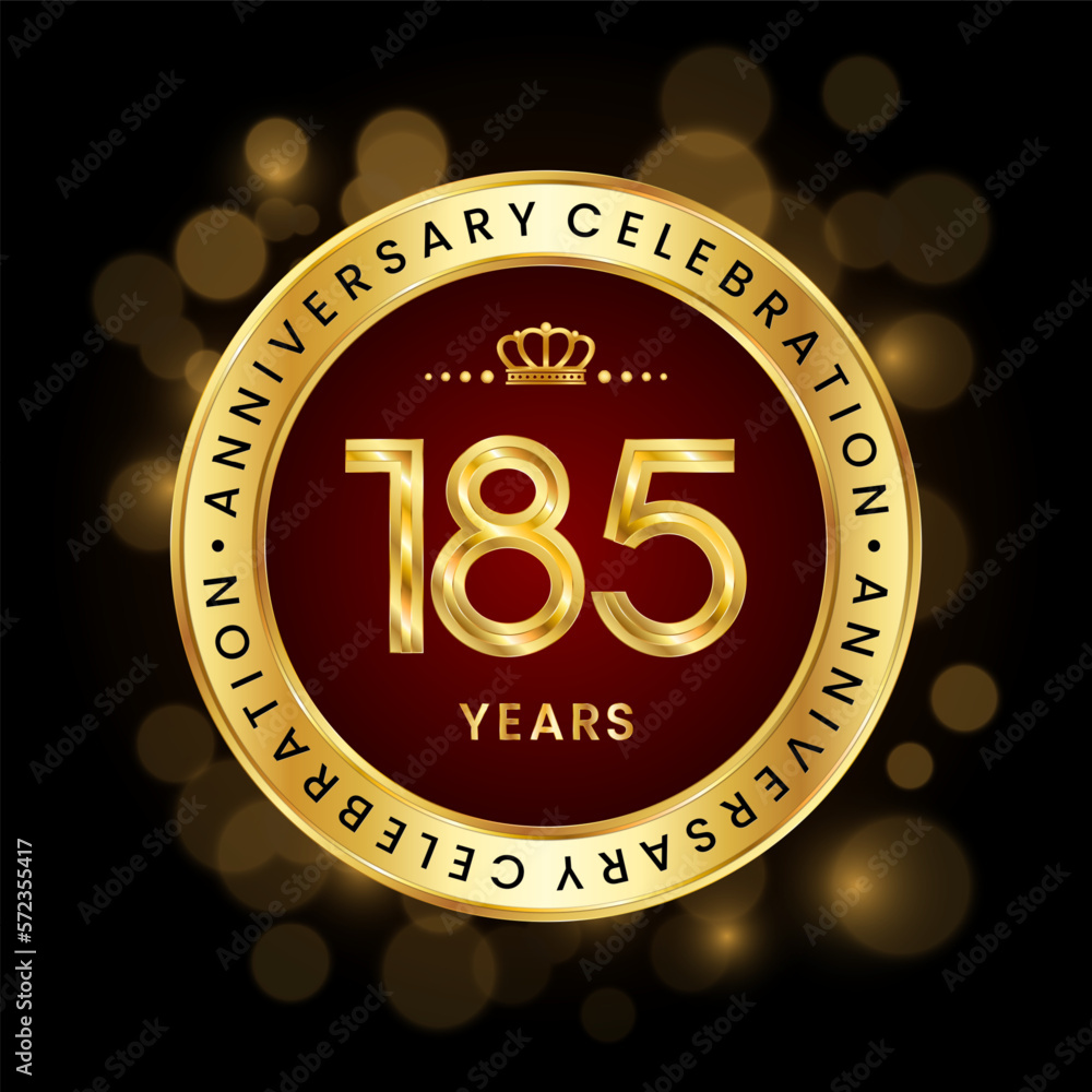 185th Anniversary Celebration. logo design with golden number and ring ...