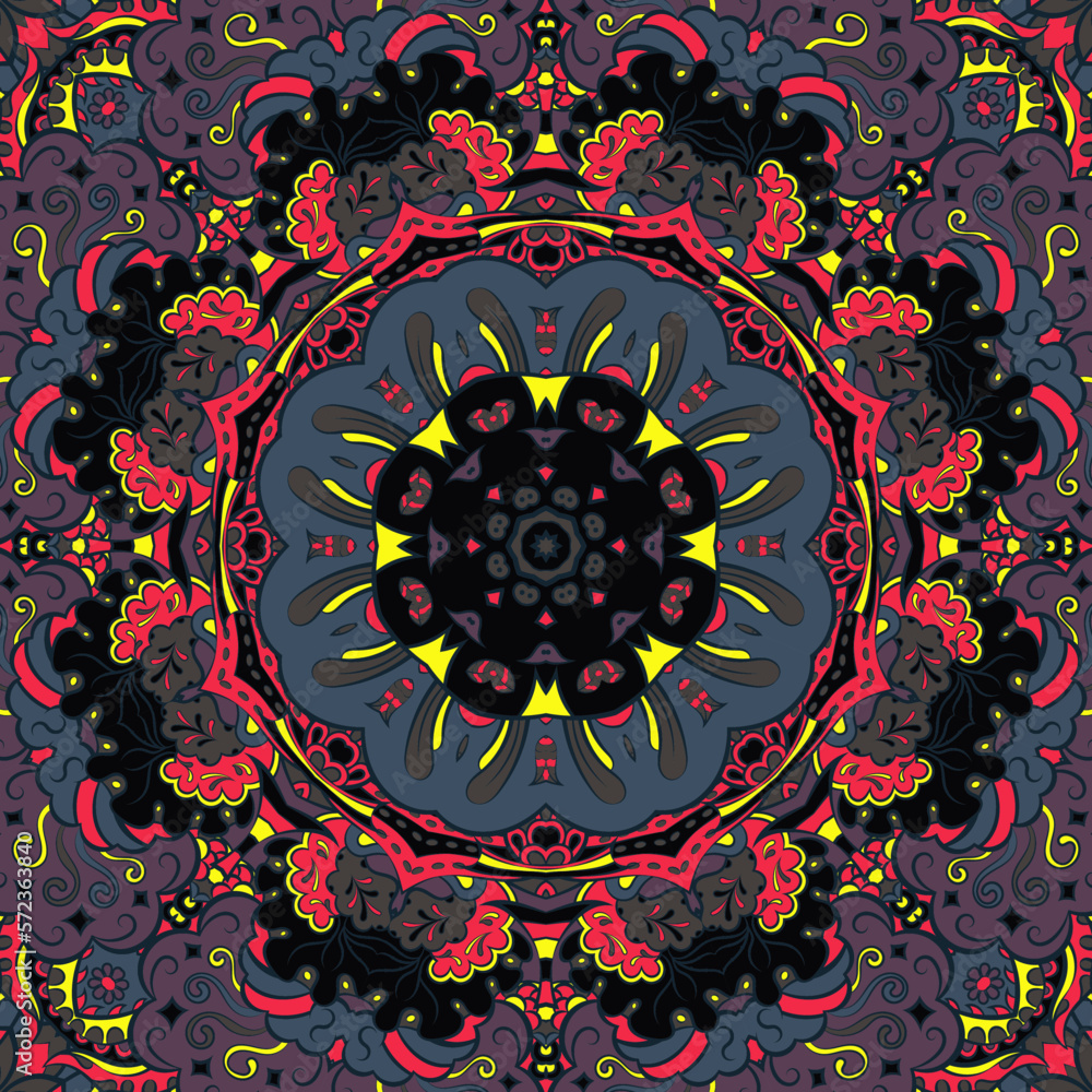 Seamless tile texture. Tracery mehndi design image. Dark toxic colors ...