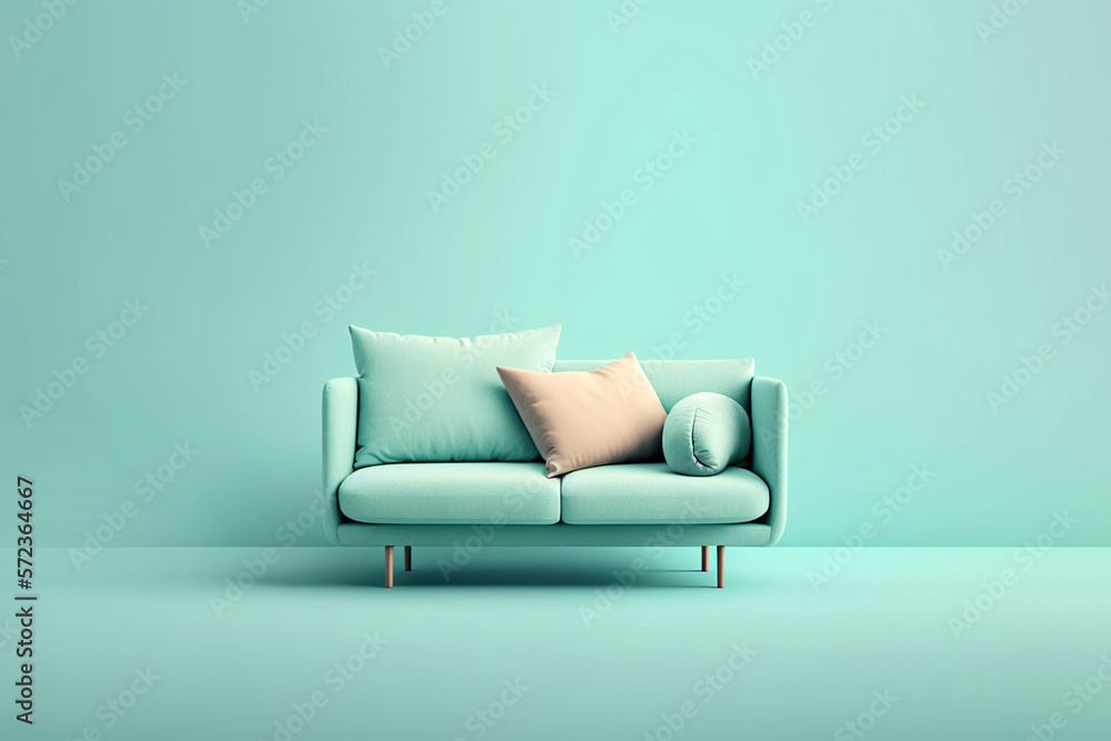 Soft blue sofa on blue background, 3D illustration, AI generated image ...