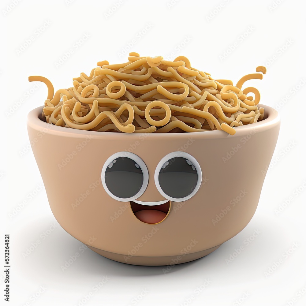 Cute Cartoon Bowl of Noodles Character on a White Background (Created ...