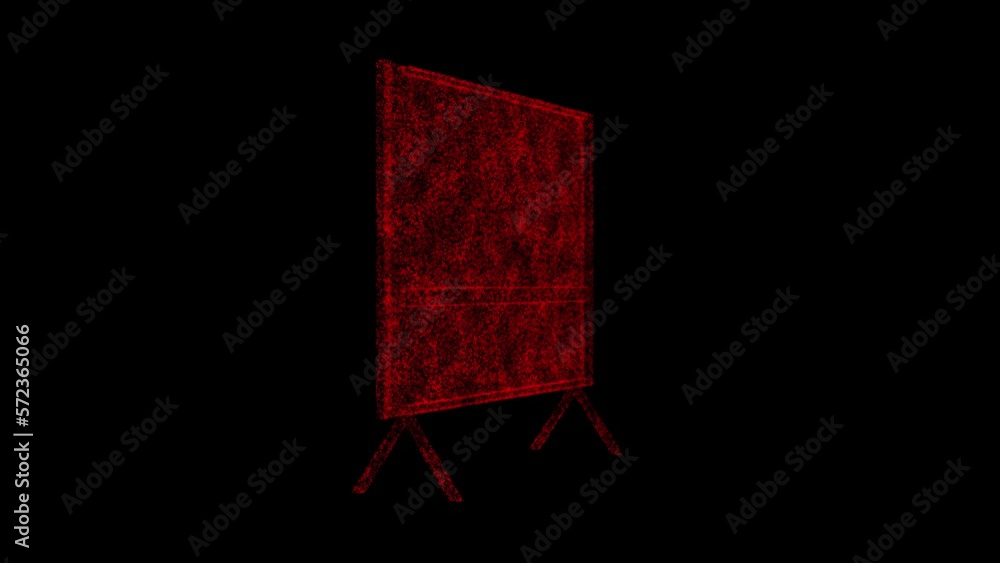 3D road sign board rotates on black bg. Object dissolved red flickering ...