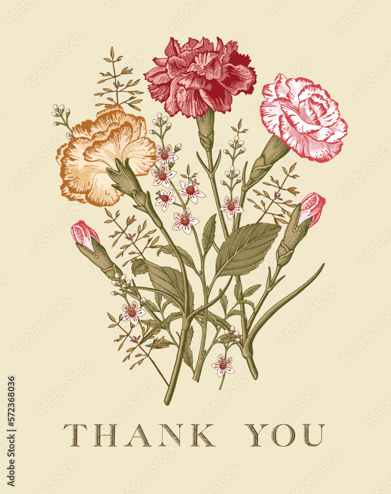 Wedding bouquet. Thank You. Beautiful blooming flowers. Vintage ...