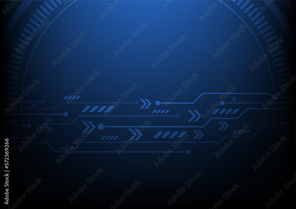 Blue background technology circuit with arrow and data moving. Modern ...