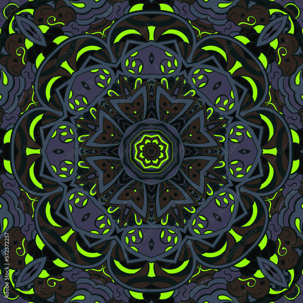 Seamless tile texture. Tracery mehndi design image. Dark toxic colors ...