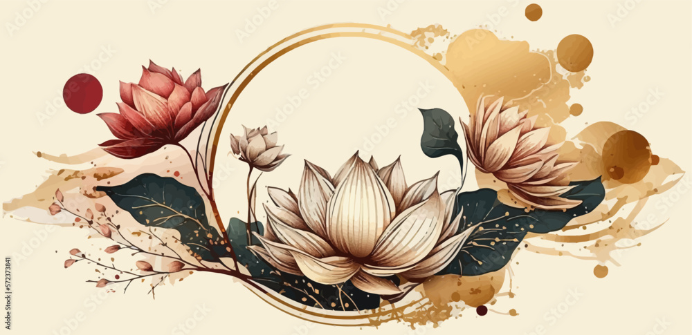 Golden Lotus line art vector in bright background. Beautiful ...