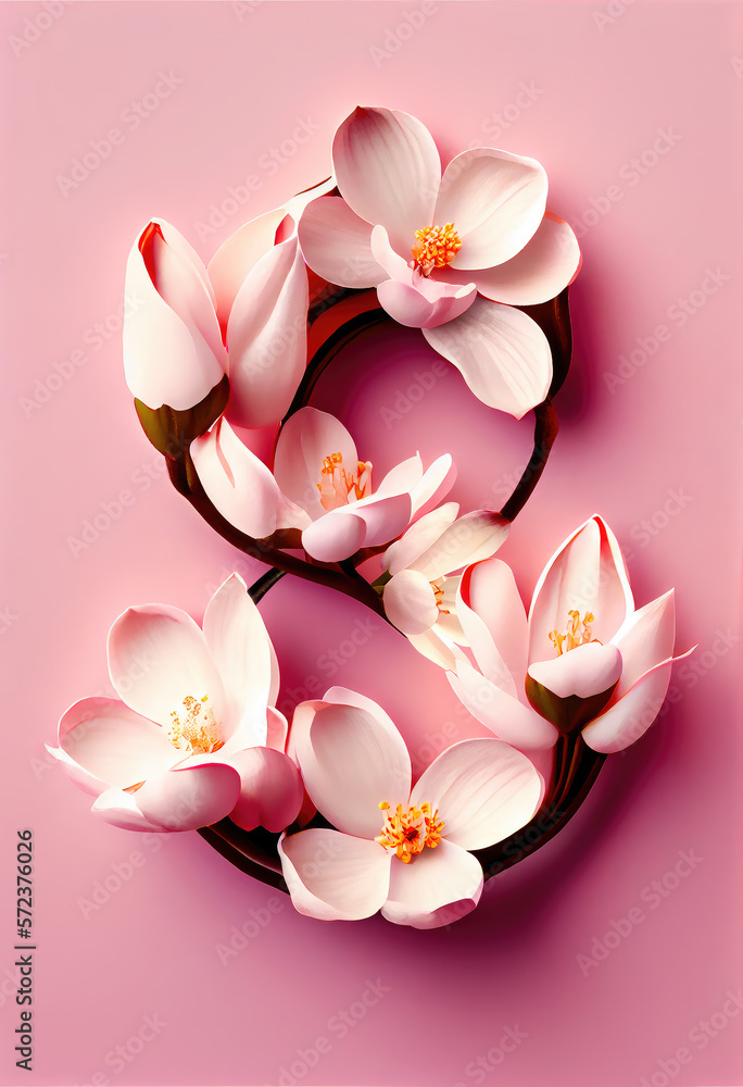 International Women's Day. 8 March greeting card template with eight ...