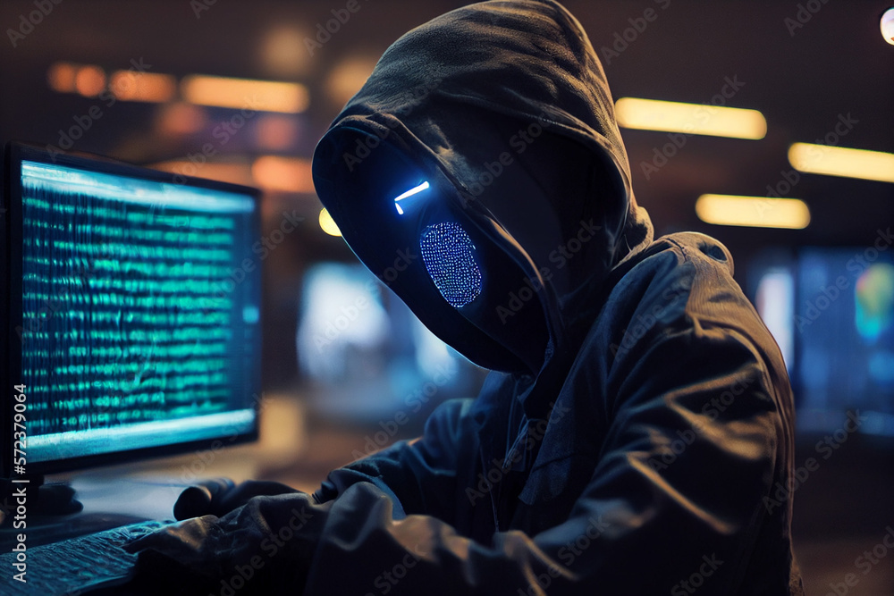 Hacker in data security concept. Hacker using laptop. Hacking the ...