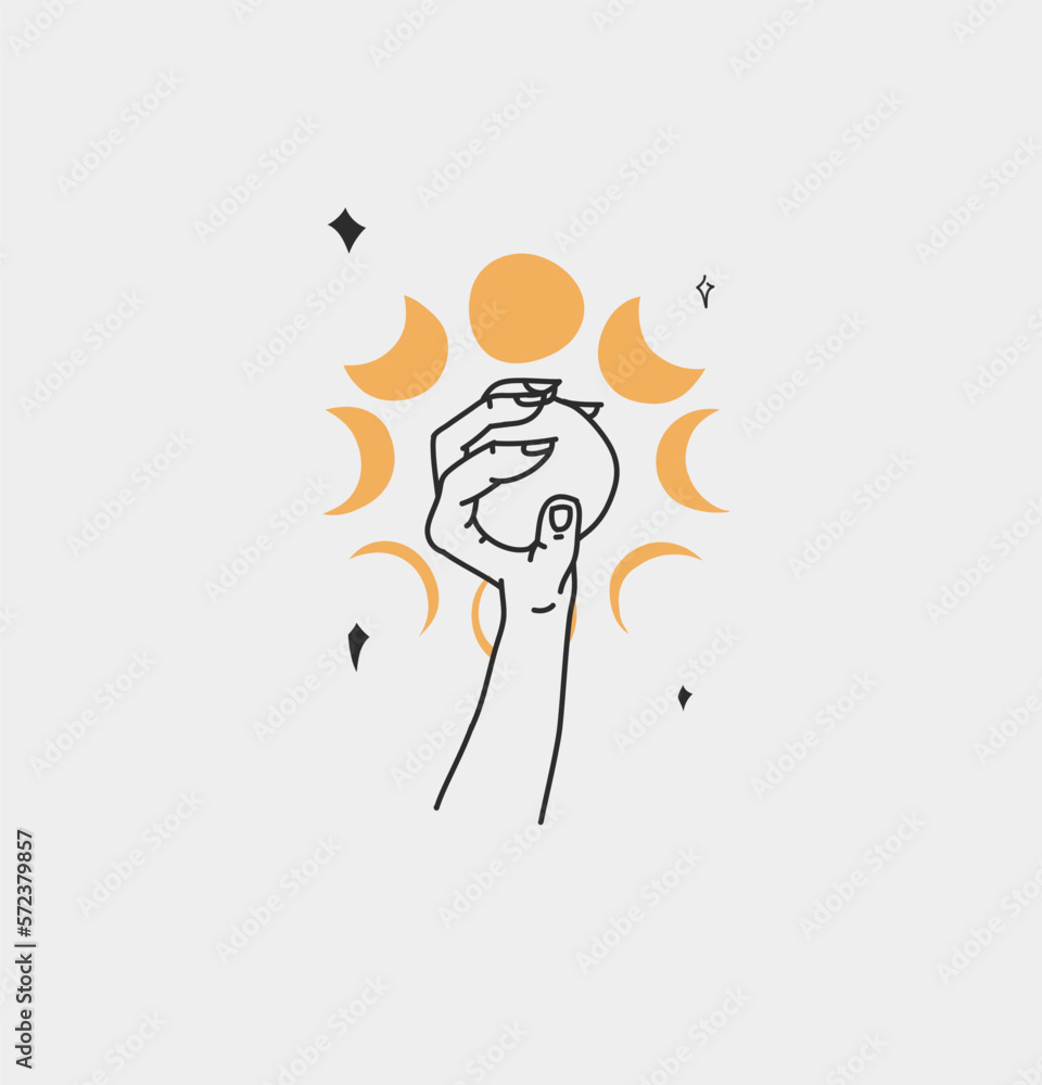 Hand drawn vector abstract outline,graphic,line art magic human hand ...