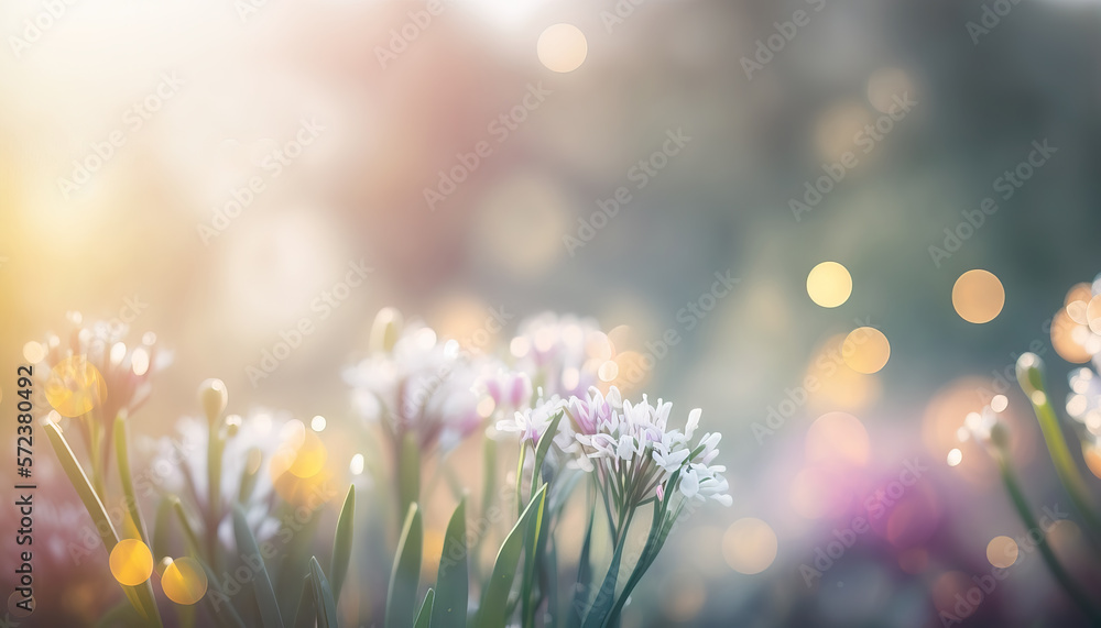 Garden flowers in spring day with blurry bokeh and sparkling Details ...