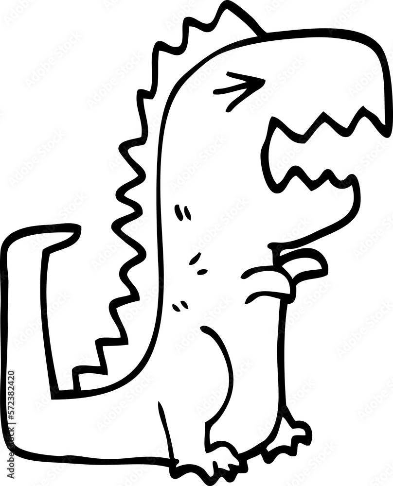 line drawing cartoon roaring t rex Stock Illustration | Adobe Stock