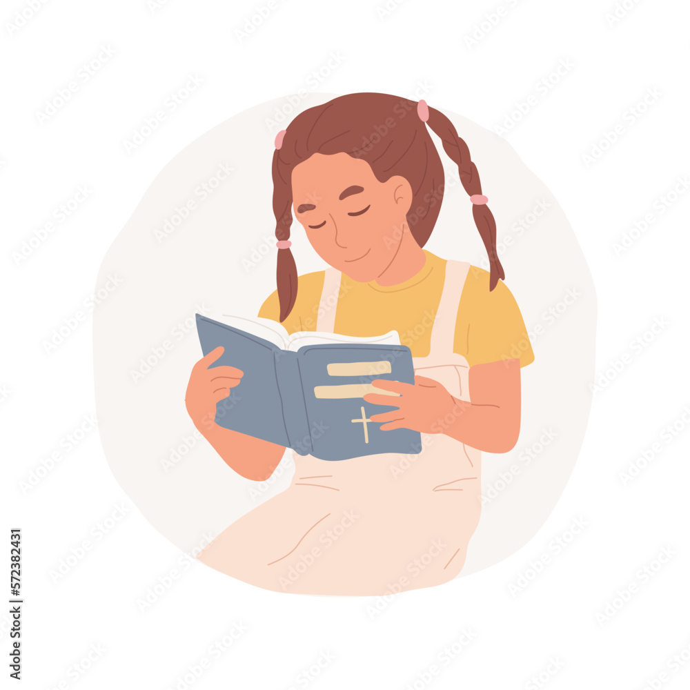 Reading Holy Bible isolated cartoon vector illustration. Christian girl ...