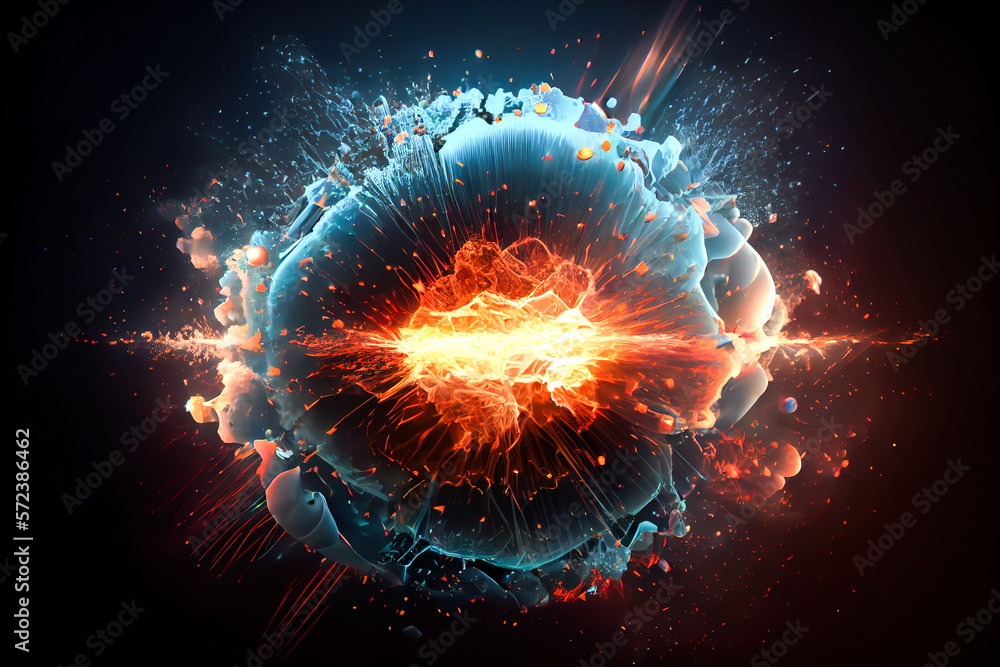 nuclear reaction. atomic particle explosions illustration. Generative ...