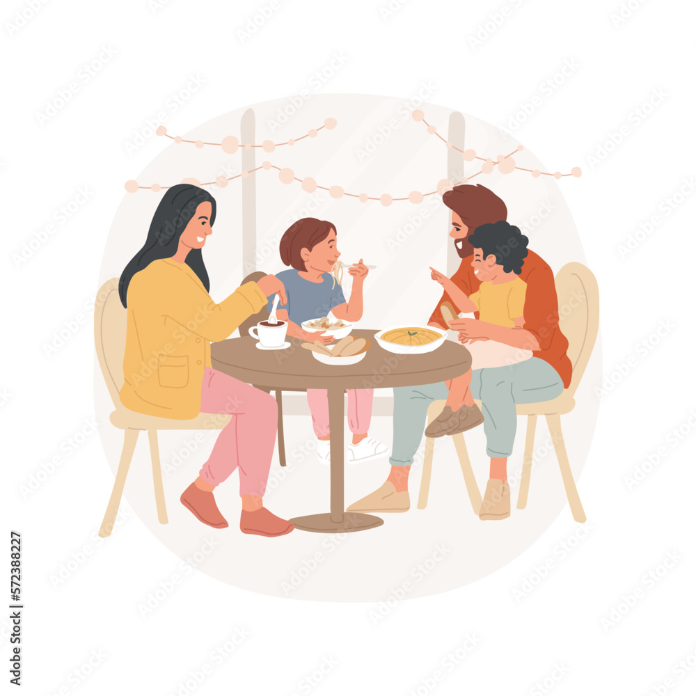Eating at the restaurant isolated cartoon vector illustration. Happy ...