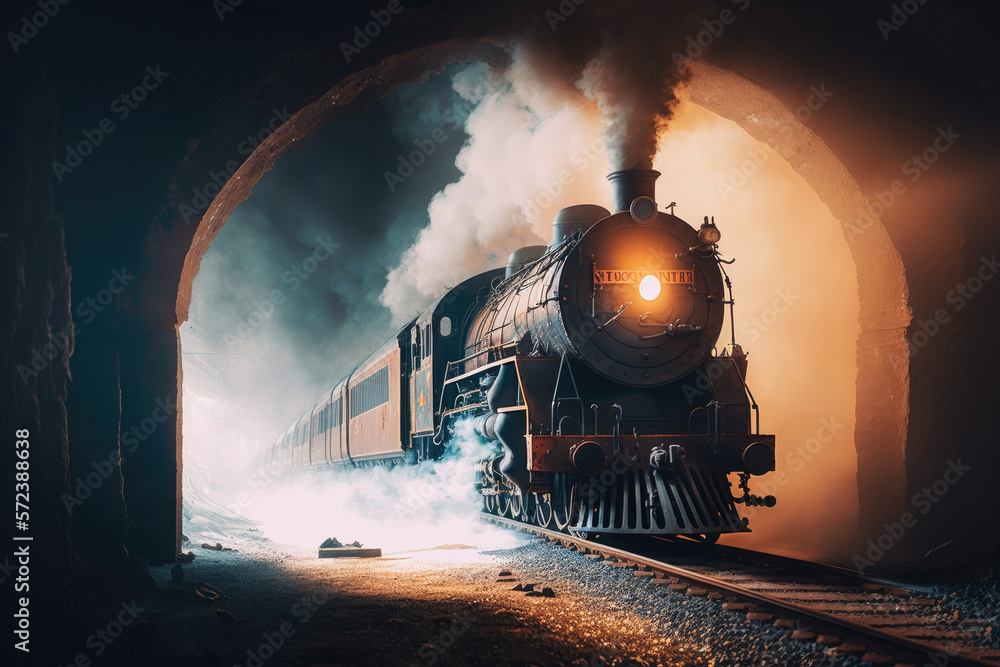 tunnel and steam train, Generative AI Stock Illustration | Adobe Stock