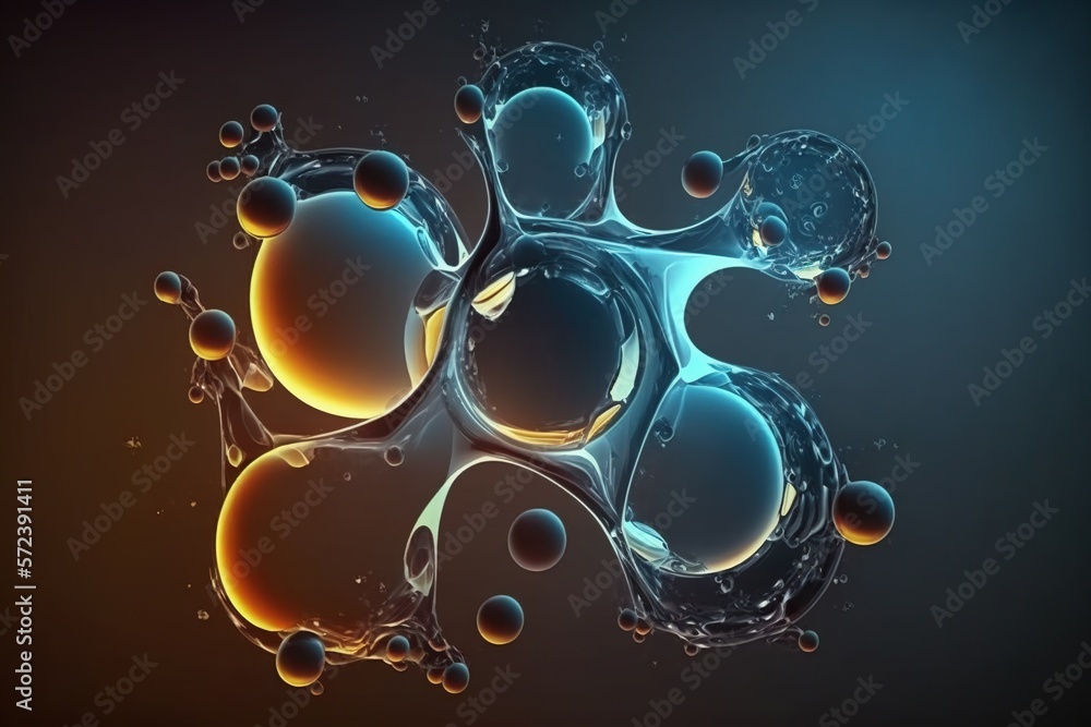 Molecules, neurons abstract background. Liquid molecules under a ...