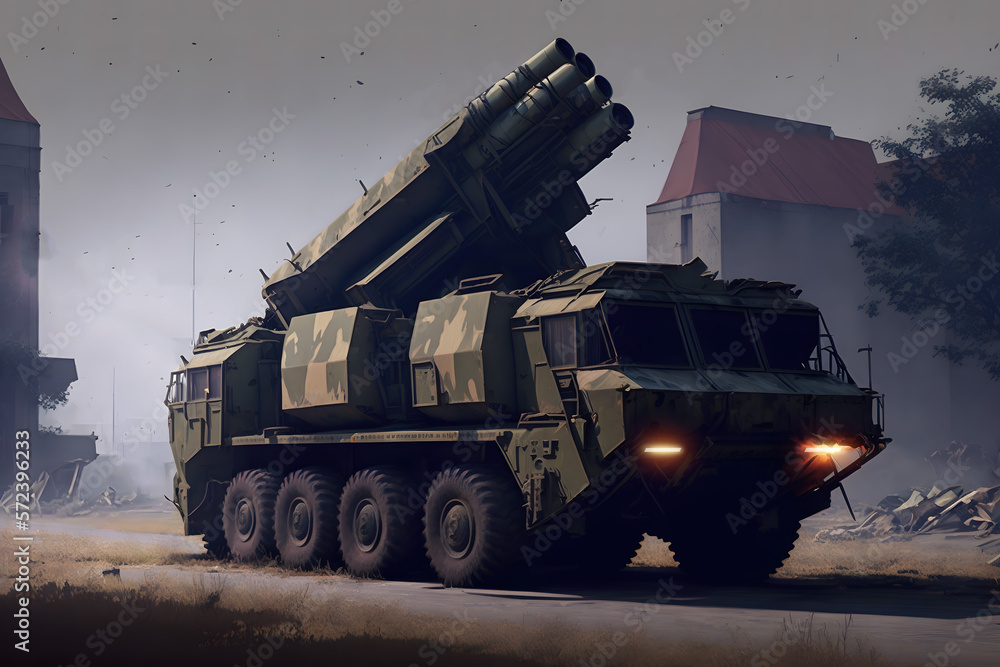 Heavy Mobile rocket artillery system or Air defense military truck in ...