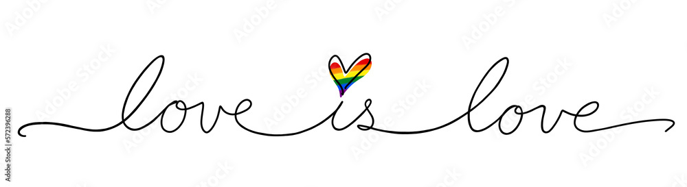Hand drawn continuous line script cursive text LOVE IS LOVE with a ...