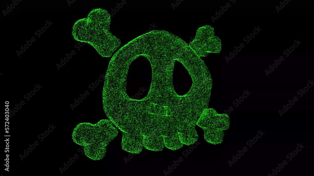 Vidéo Stock 3D poison skull bones rotates on black bg. Object dissolved ...