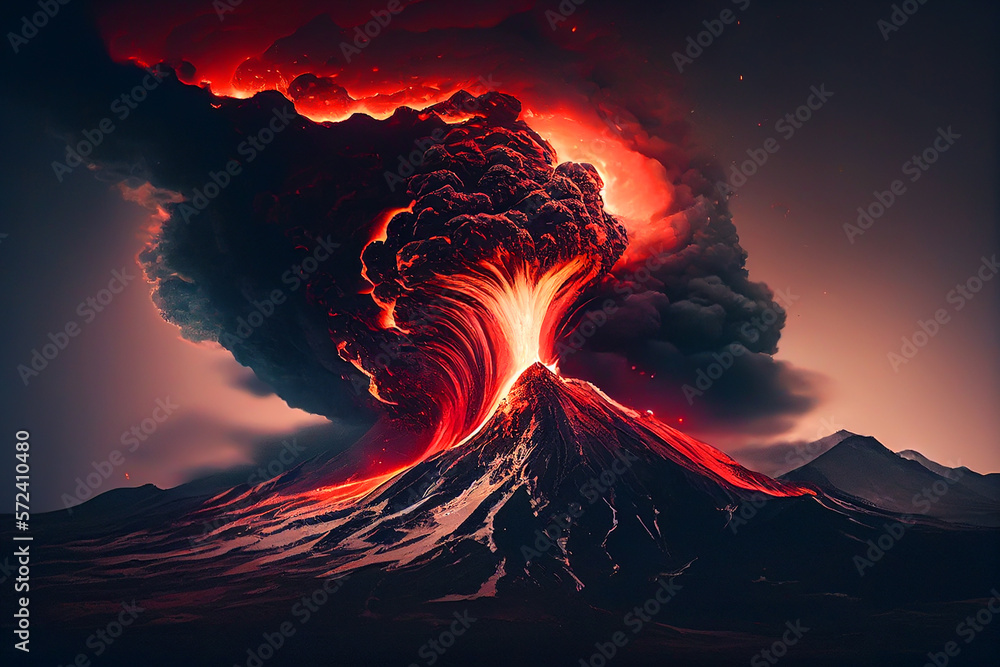 Volcanic eruptions landscape. Volcano magma at mountain Island. Volcano ...