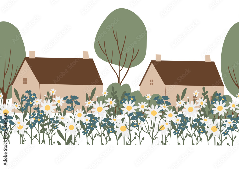 wildflower border clipart, cottagecore woman illustration, vector ...