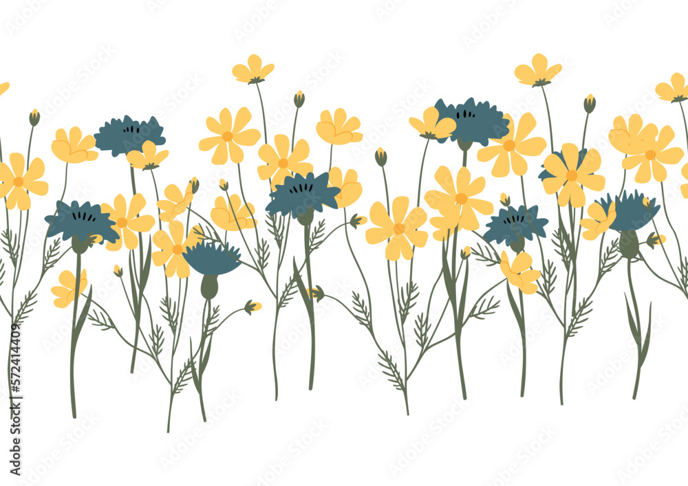 wildflower border clipart, cottagecore woman illustration, vector ...
