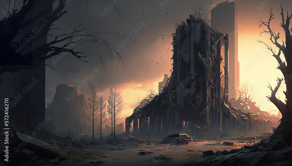 Apocalyptic landscape , concept art , post apocalypse city , dystopia ...