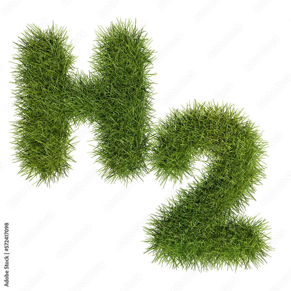 Green Hydrogen concept: The letters H2 as green grass isolated on ...