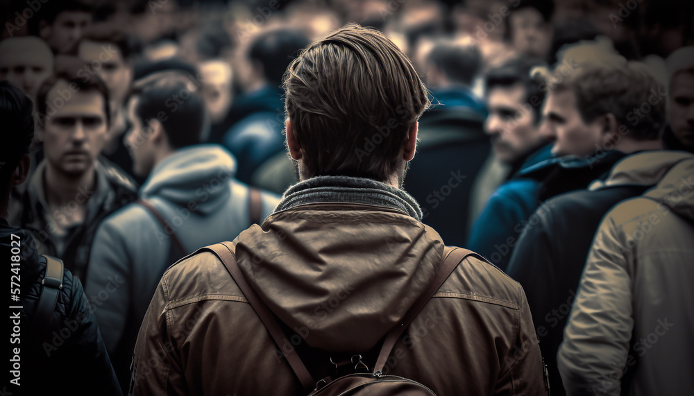 Man Standing Alone In Crowd