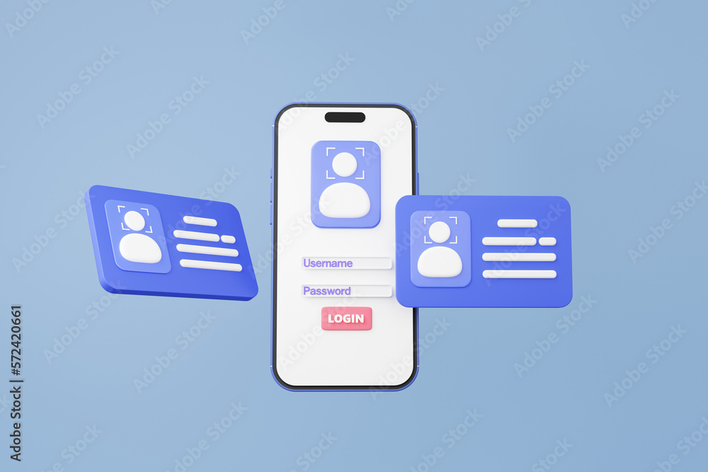 Login username password via mobile. scan face Id card on pastel ...