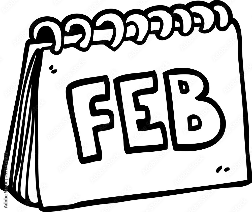 line drawing cartoon calendar showing month of February Stock ...