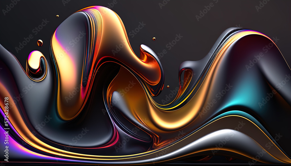 Abstract liquid background on golden dark background. Colorful vivid ...