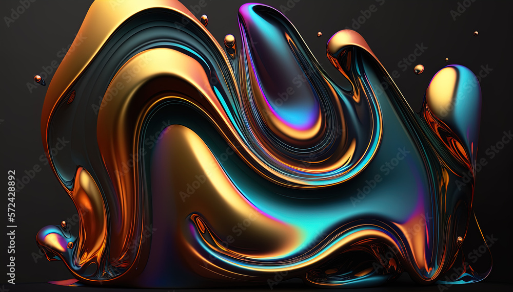 Abstract liquid background on golden dark background. Colorful vivid ...